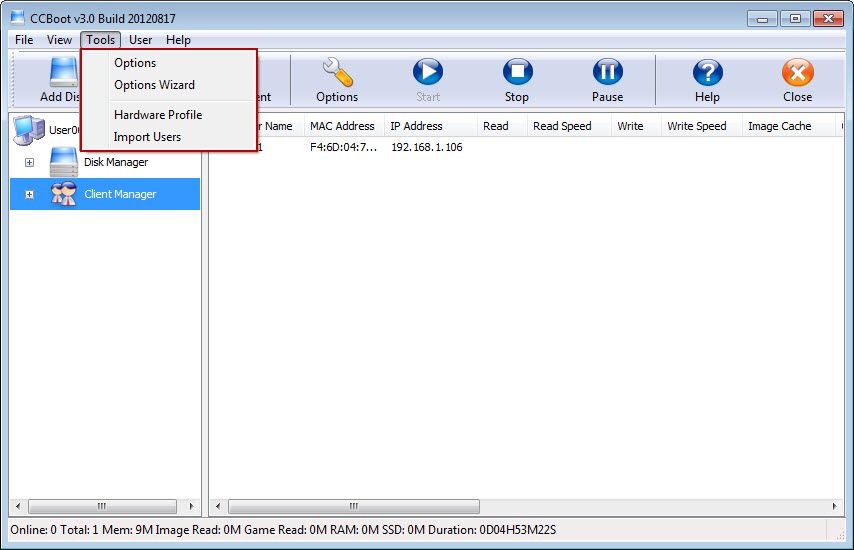 Introduction About The Tools Menu Of Ccboot Server Ccboot V30 Diskless Boot System