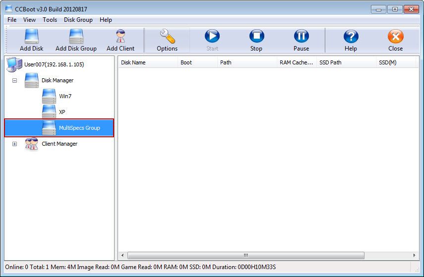 Add Disk Group for Diskless Boot - CCBoot (old version)