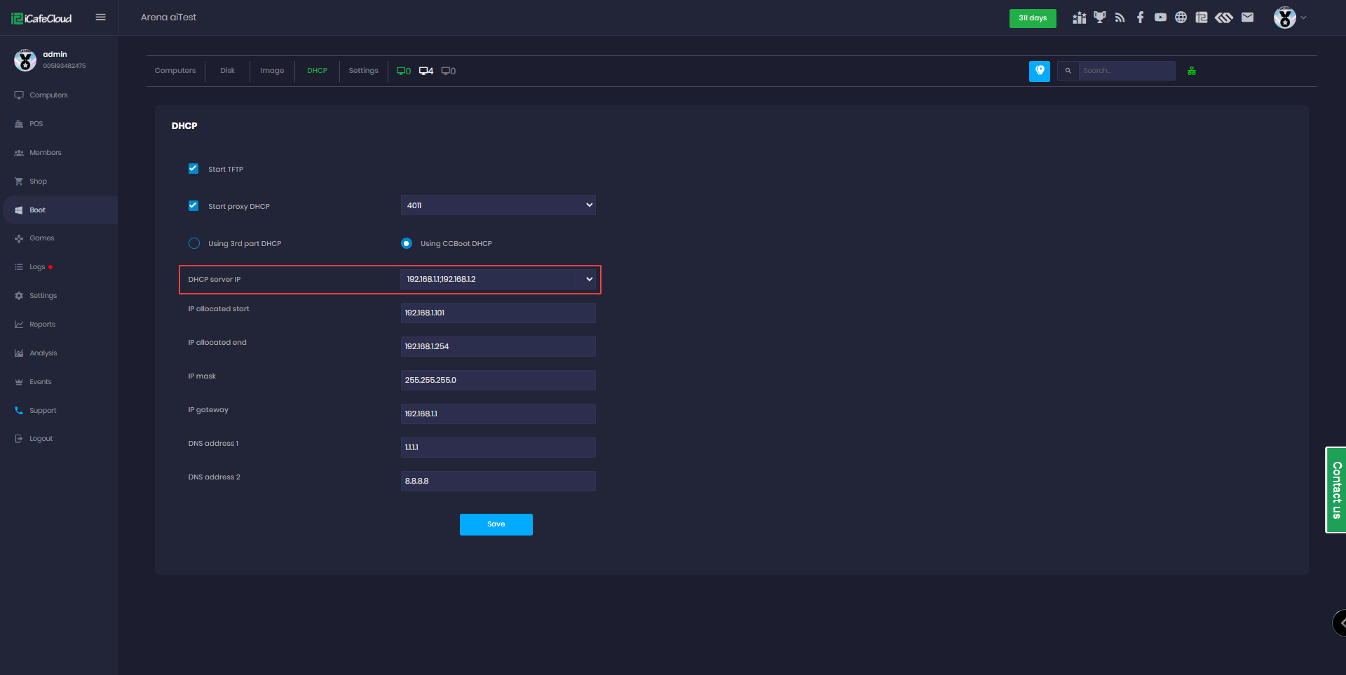 CCBoot Cloud wiki - Configure DHCP